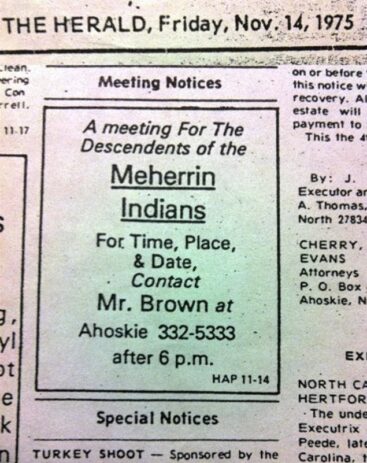 1900’s – Meherrin Indian Nation