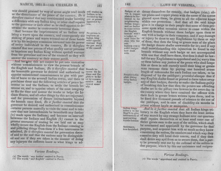 1661 Act To regulate the entrance of Indians into the settlements ...