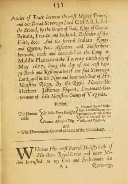 1677 Treaty Between Virginia and the Indians (Treaty of Middle ...
