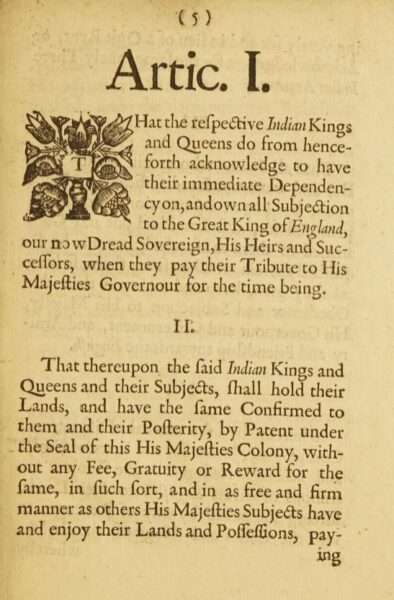 1677 Treaty Between Virginia and the Indians (Treaty of Middle ...